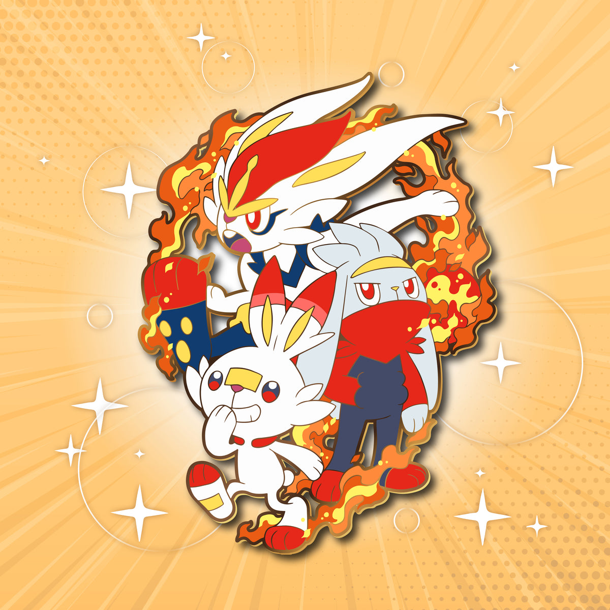 Scorbunny : Cinderace - Pokemon Evolution Enamel Pin – Shinnoyume