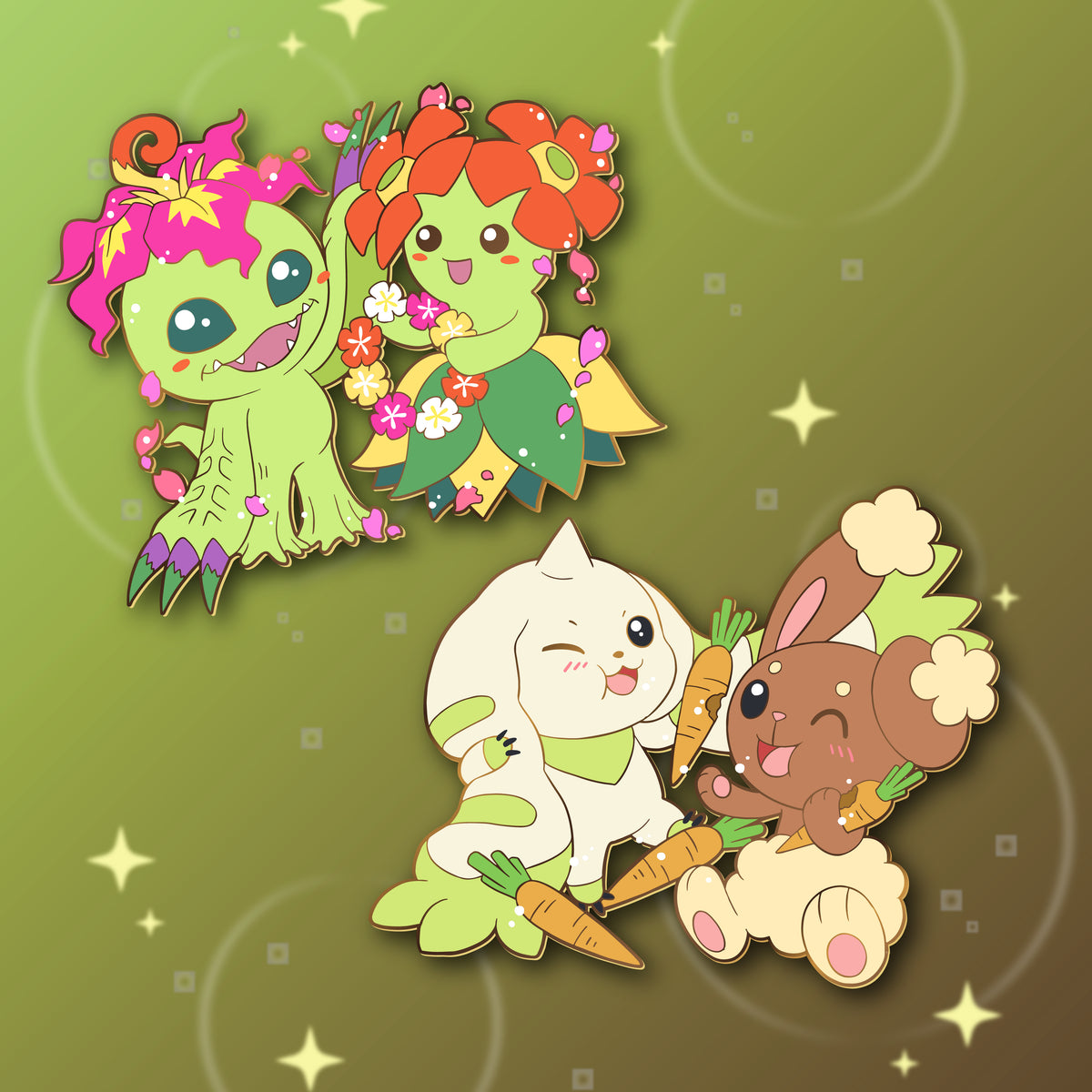Flowery Cuties! Bellossom & Palmon : Digimon-Pokemon Friendship Enamel ...