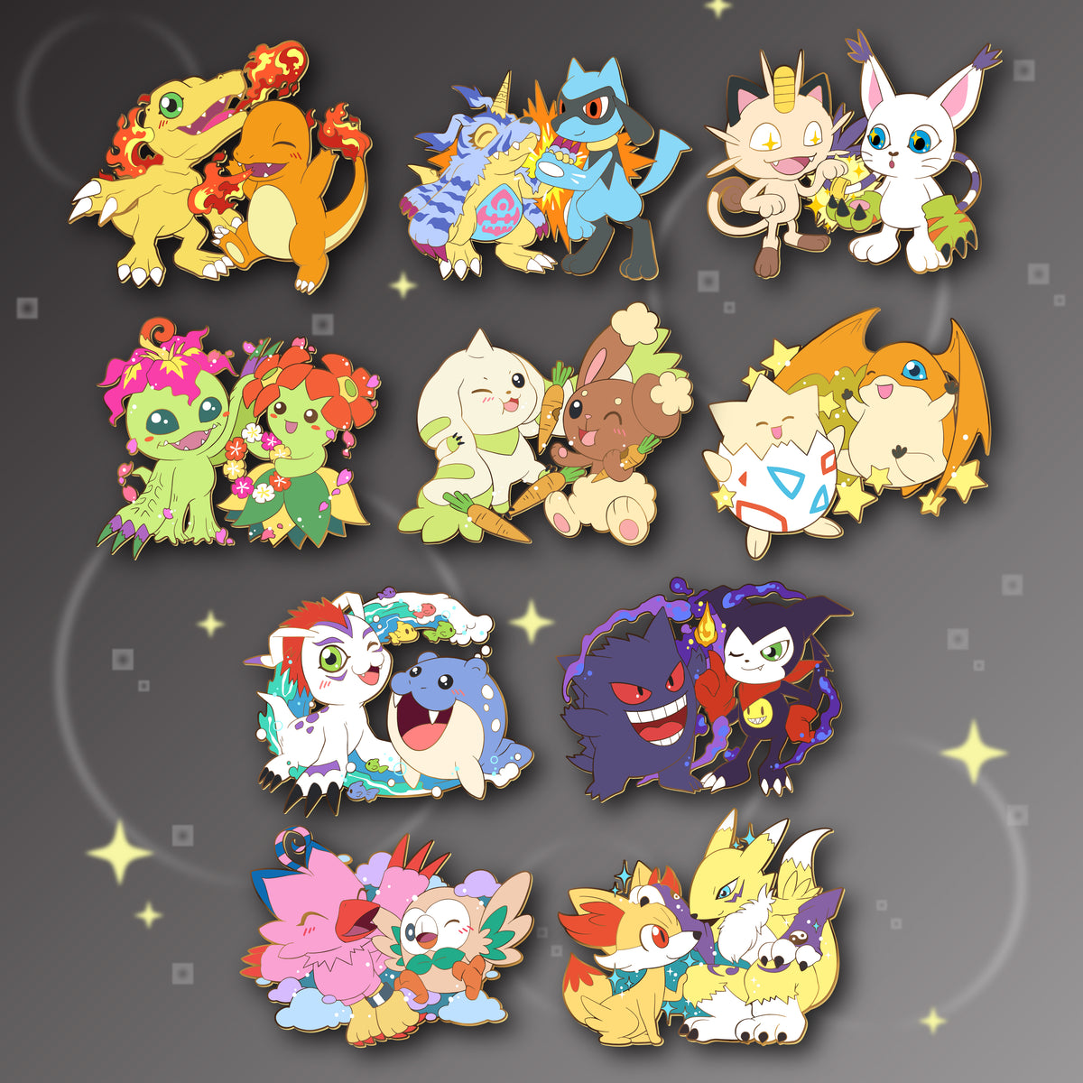 Soaring Birds! Rowlet & Biyomon : Digimon-Pokemon Friendship Enamel Pi ...